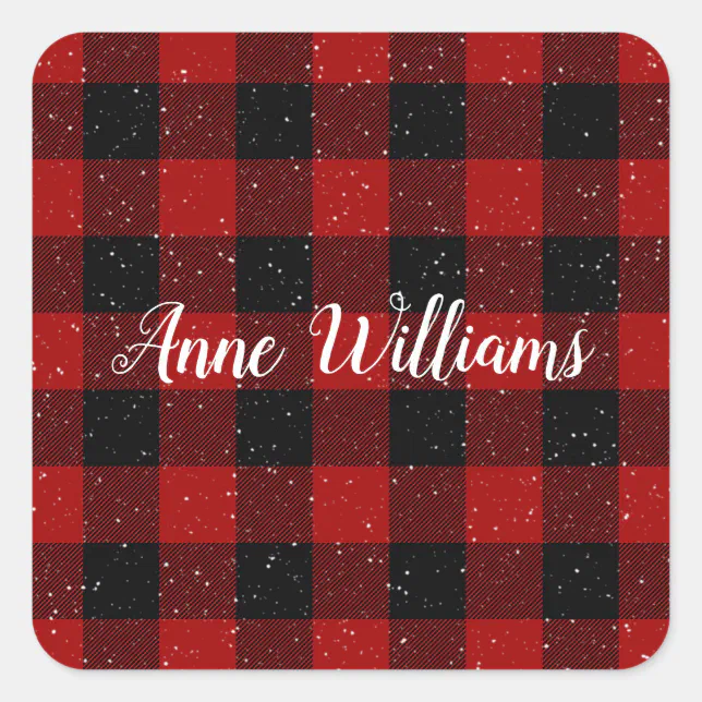 personalized name on buffalo plaid square sticker | Zazzle