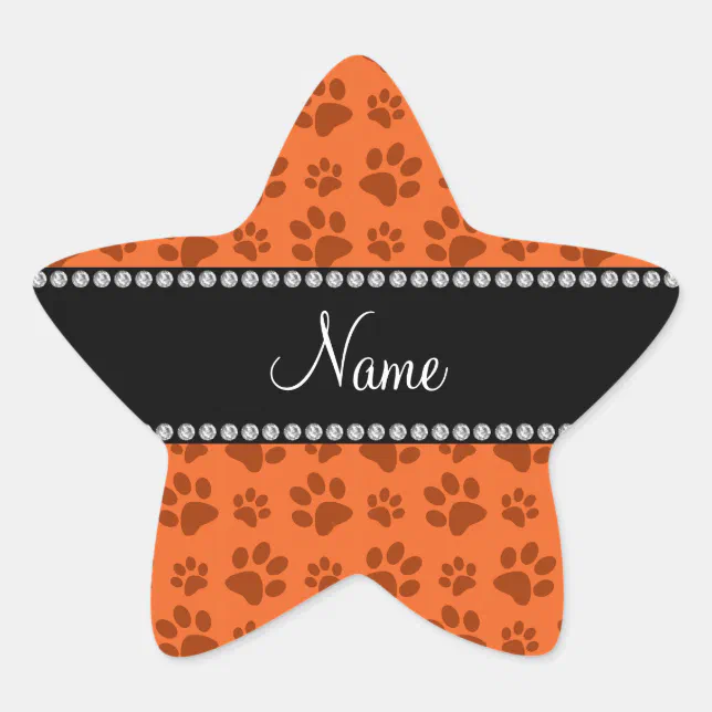 Personalized name orange dog paw print star sticker | Zazzle