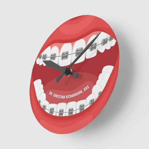 Personalized Name Orthodontic Office Dental Braces Round Clock | Zazzle