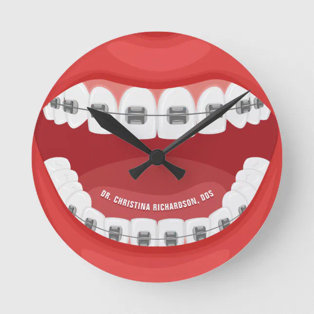 Personalized Name Orthodontic Office Dental Braces Round Clock | Zazzle