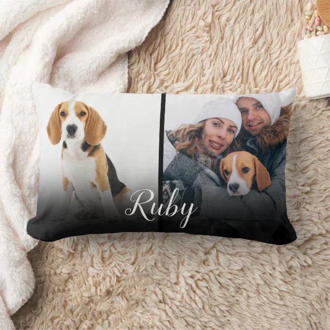 Personalized Name Pet Dog 2 Photo Lumbar Pillow | Zazzle