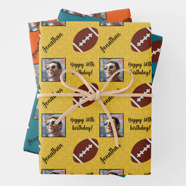 Personalized Name Photo Sport Football Birthday Wrapping Paper Sheets ...