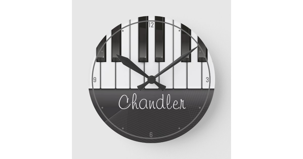 Personalized NAME Pianist Piano Keys Music Teacher Round Clock | Zazzle
