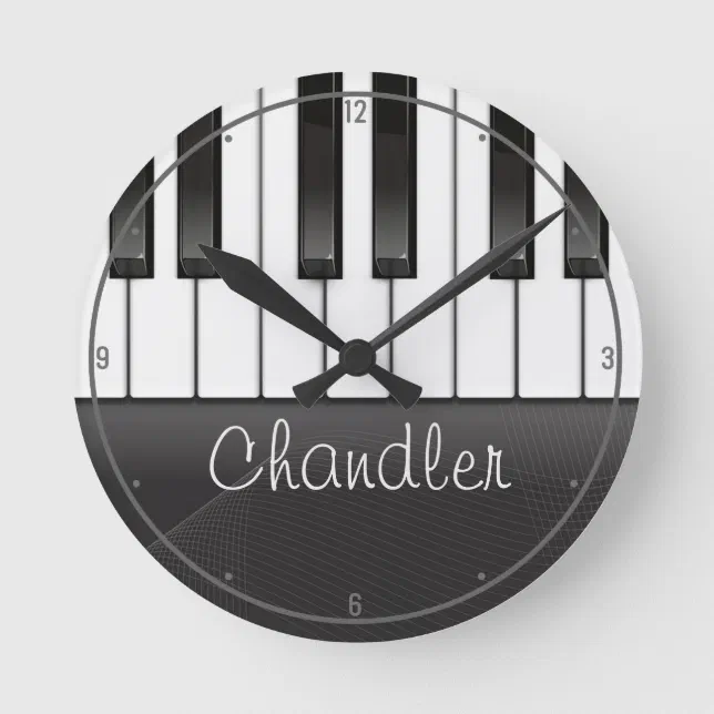 Personalized NAME Pianist Piano Keys Music Teacher Round Clock | Zazzle