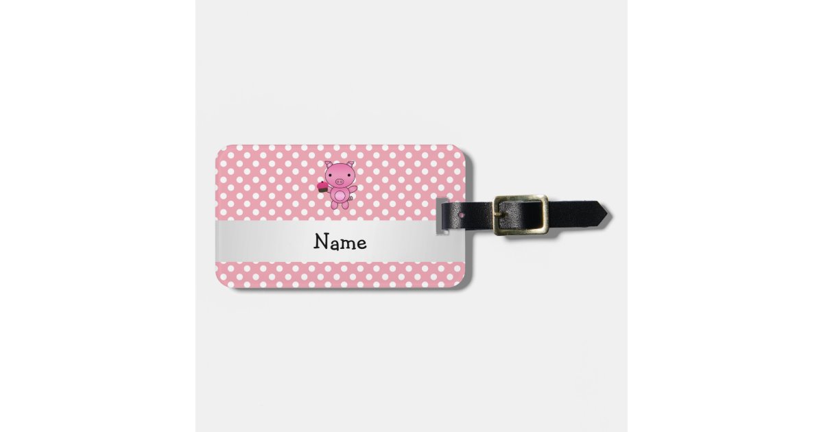 Personalized name pig with cupcake polka dots luggage tag | Zazzle