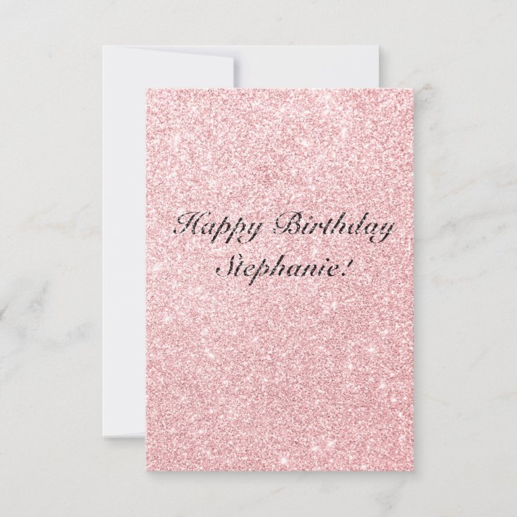 Personalized Name Pink Glitter Birthday Card | Zazzle