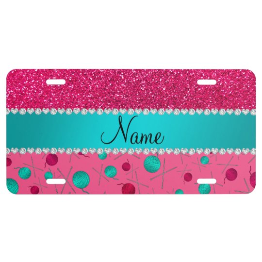 Personalized name pink knitting rose pink glitter license plate ...