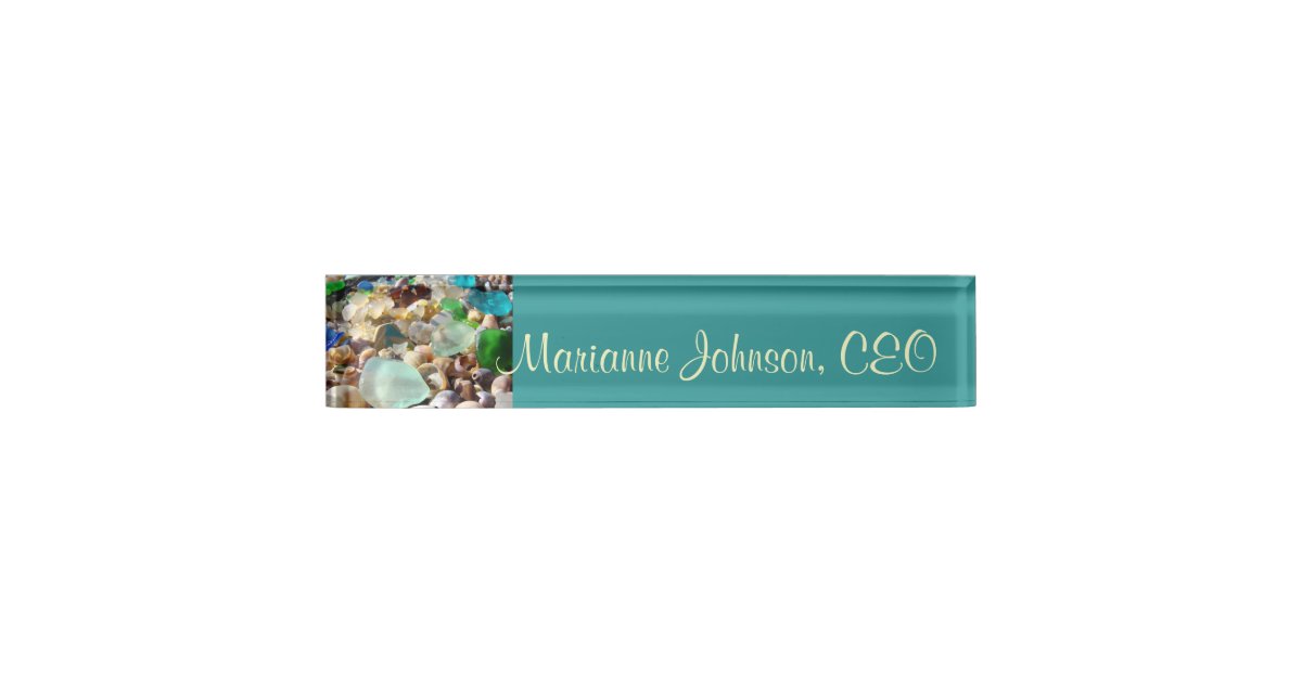 Personalized Name Plates Desk Blue Seaglass gifts | Zazzle
