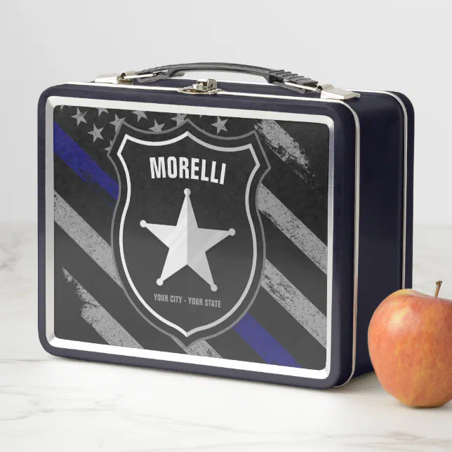 Personalized NAME Police Officer Sheriff Cop Flag Metal Lunch Box | Zazzle