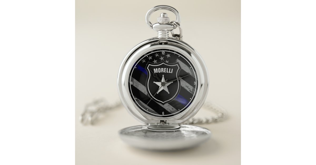 Personalized NAME Police Officer Sheriff Cop Flag Pocket Watch | Zazzle