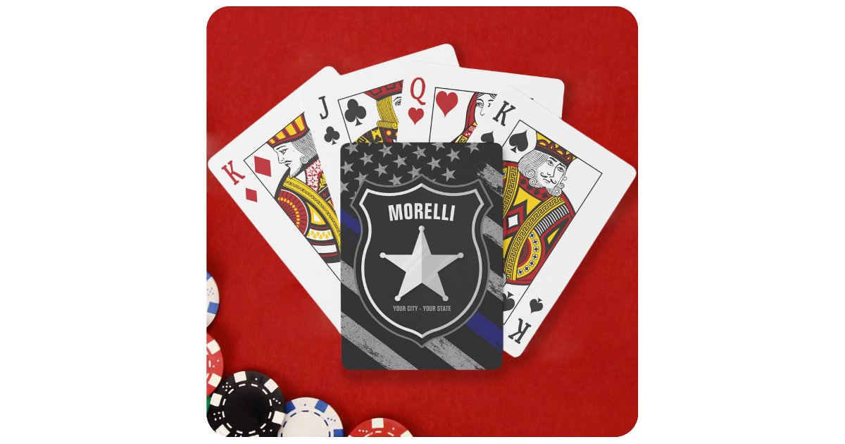 Personalized NAME Police Officer Sheriff Cop Flag Poker Cards | Zazzle