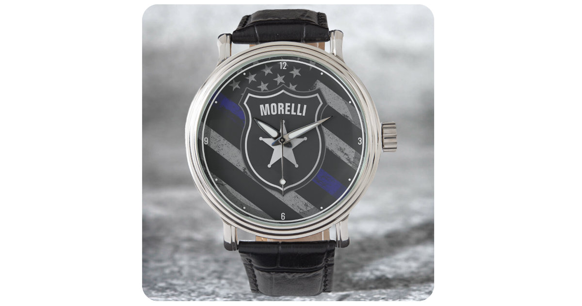 Personalized NAME Police Officer Sheriff Cop Flag Watch | Zazzle