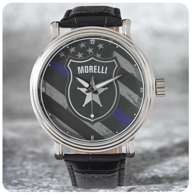 Personalized NAME Police Officer Sheriff Cop Flag Watch | Zazzle