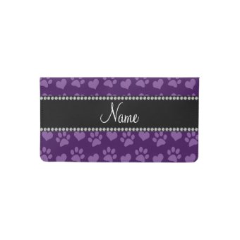 Personalized name purple hearts and paw prints checkbook cover | Zazzle