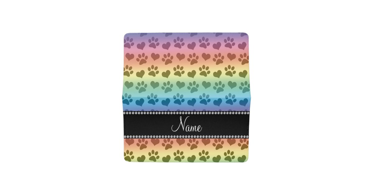 Personalized name rainbow hearts and paw prints checkbook cover | Zazzle