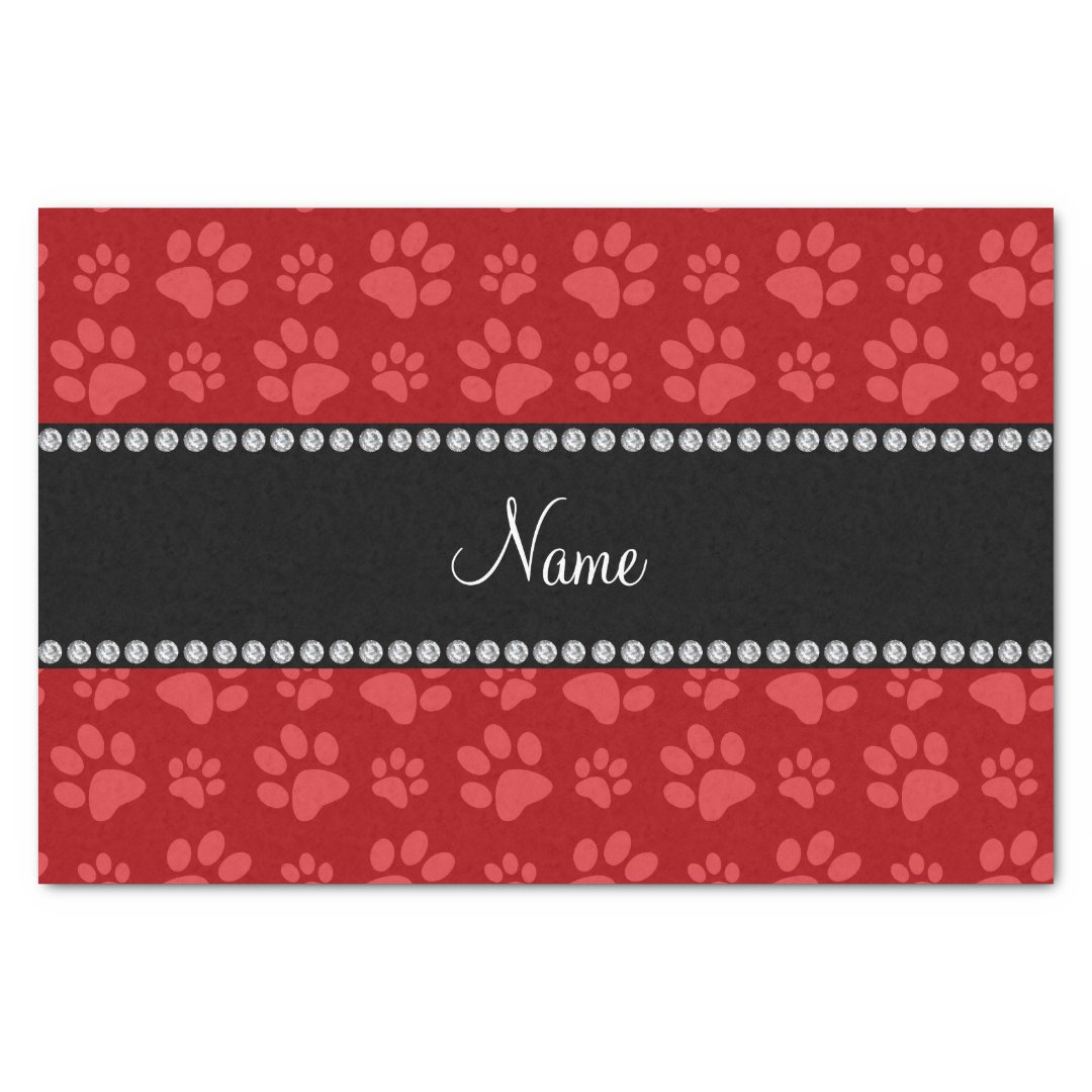 Personalized name red dog paw prints tissue paper | Zazzle