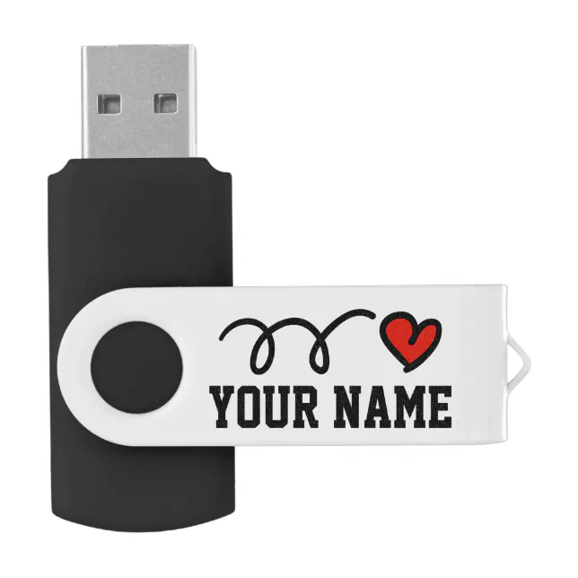 Personalized name red heart USB pen flash drive | Zazzle