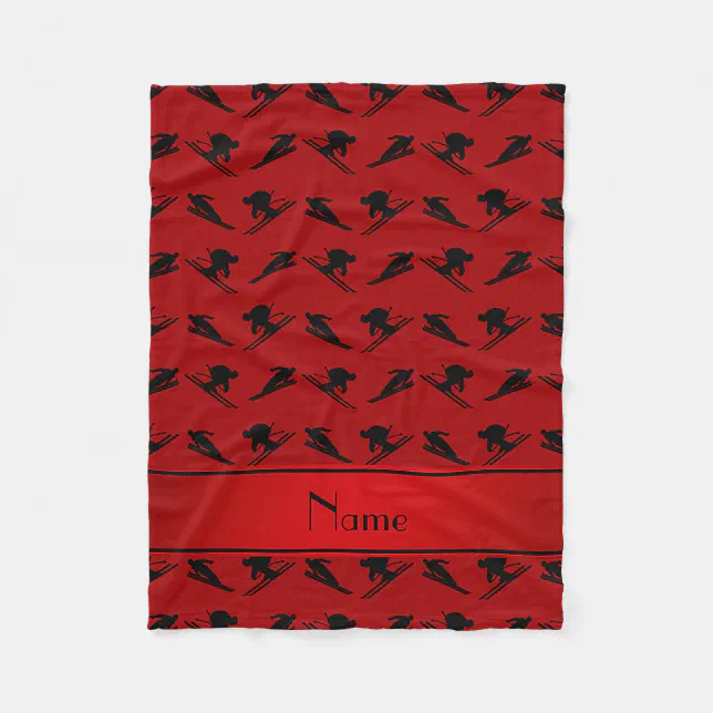 Personalized name red ski pattern fleece blanket | Zazzle
