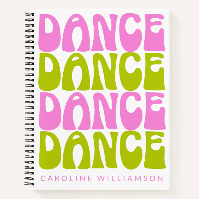 Personalized Name Retro Dance Dancer Pink Green Notebook | Zazzle
