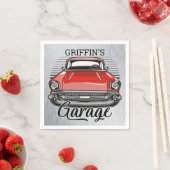 Personalized NAME Retro Red Classic Car Garage Napkins | Zazzle