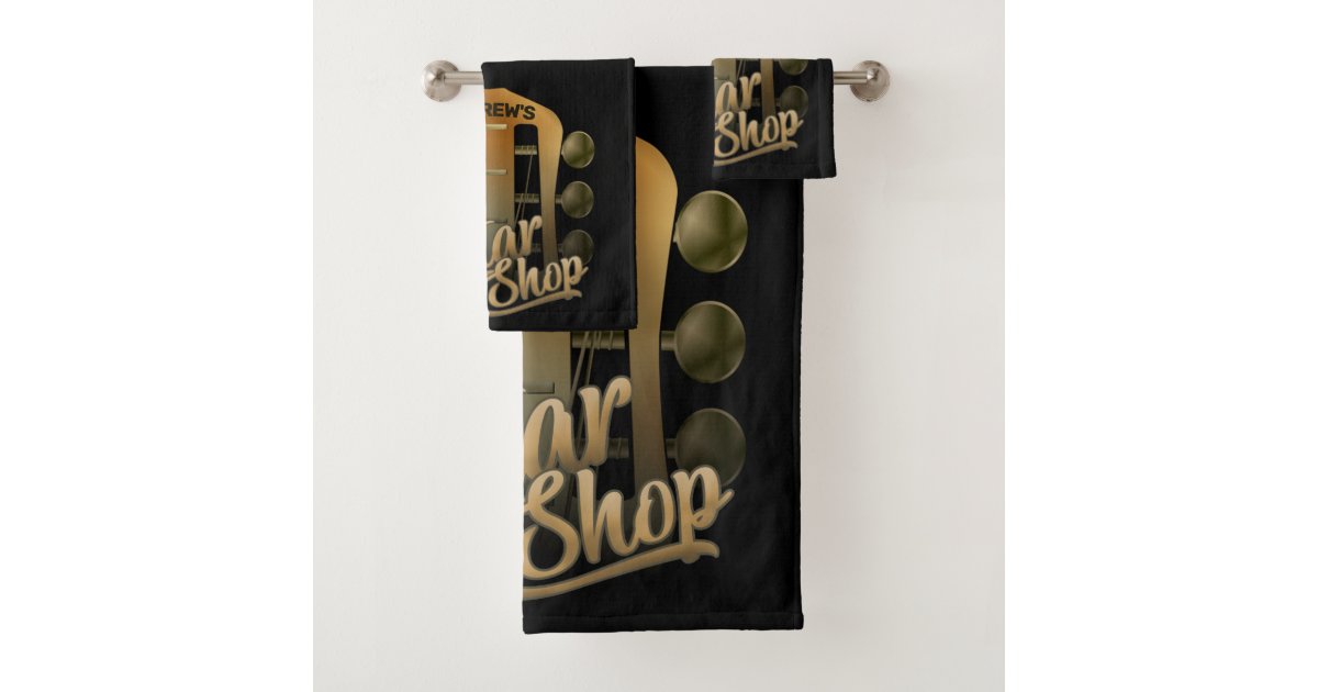 Personalized NAME Rock Music Guitar Shop Musician Bath Towel Set | Zazzle