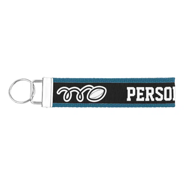 Personalized name rugby wrist strap keychains | Zazzle