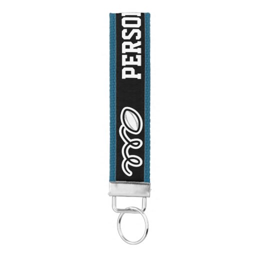 Personalized name rugby wrist strap keychains | Zazzle