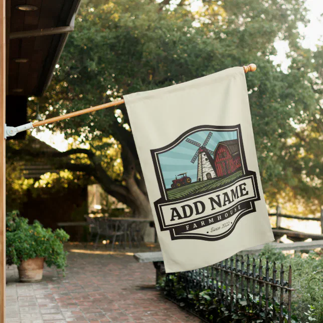 Personalized NAME Rustic Farmhouse Old Windmill House Flag | Zazzle