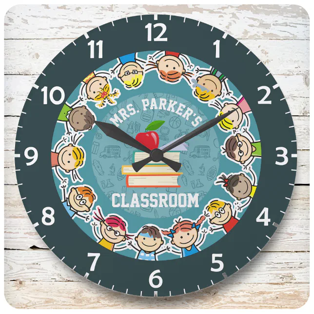 Personalized NAME School Kids Teacher Classroom Large Clock | Zazzle