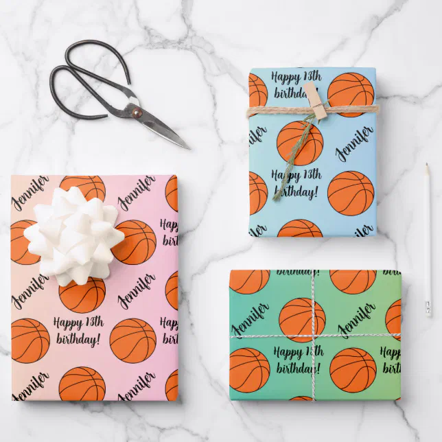 Personalized Name Sentiment Sport Theme Basketball Wrapping Paper ...