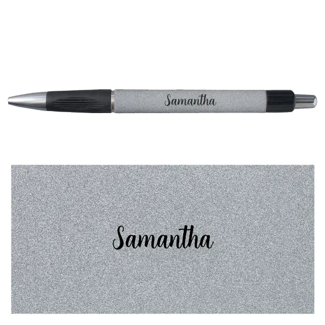 Personalized Name Silver Gray Glitter Pen | Zazzle
