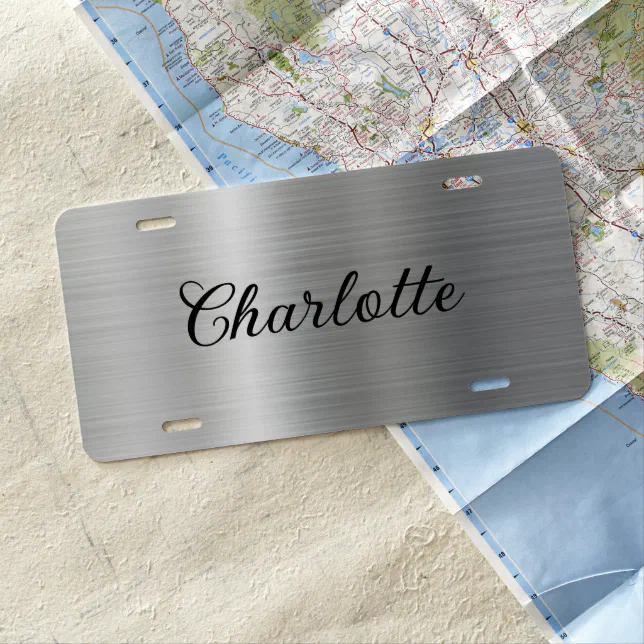 Personalized Name Silver Gray Metallic Script License Plate | Zazzle