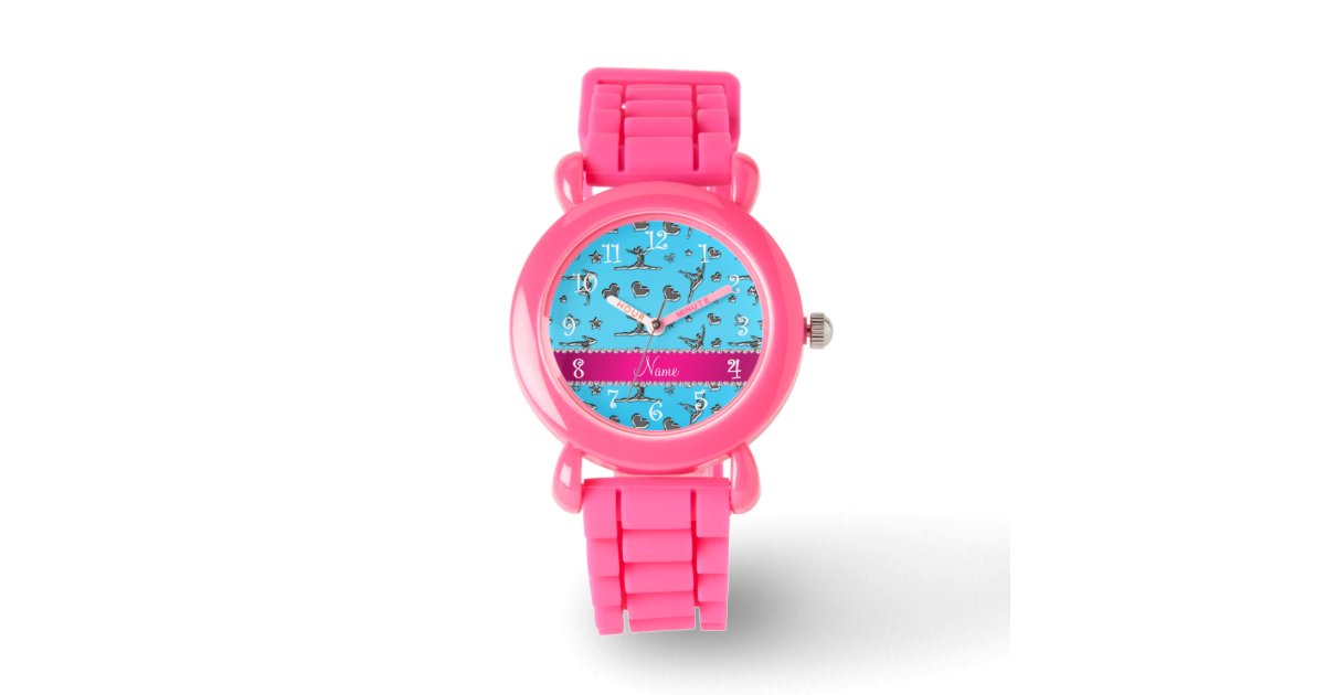 Personalized name silver sky blue gymnastics watch | Zazzle