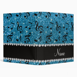 Personalized name sky blue glitter music notes binder | Zazzle