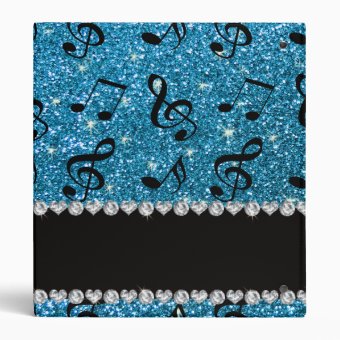 Personalized name sky blue glitter music notes binder | Zazzle