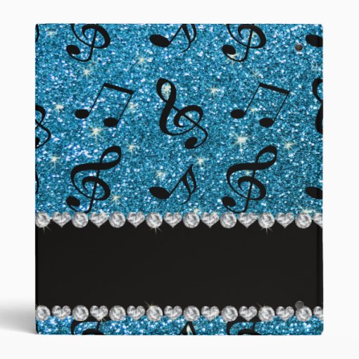 Personalized name sky blue glitter music notes binder | Zazzle