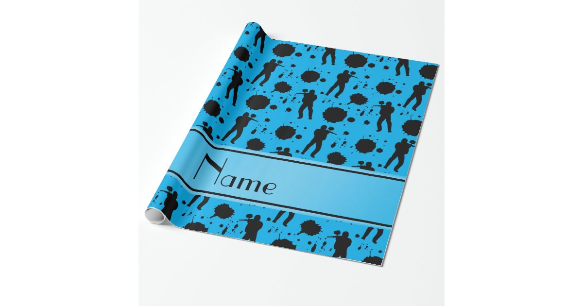 Personalized name sky blue paintball pattern wrapping paper | Zazzle