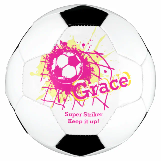 Personalized name soccer strike goal girls pink soccer ball | Zazzle