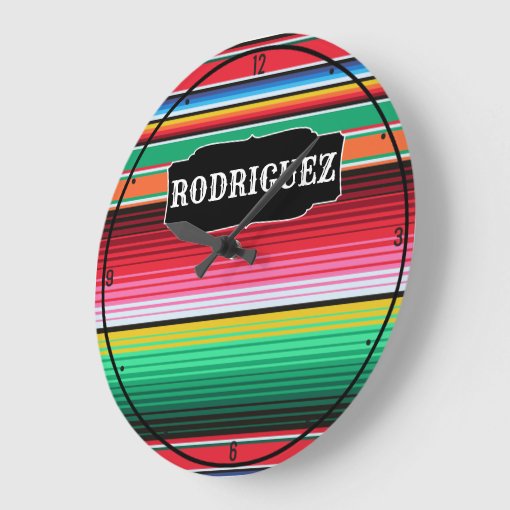 Personalized Name Spanish Serape Mexican Blanket Large Clock | Zazzle