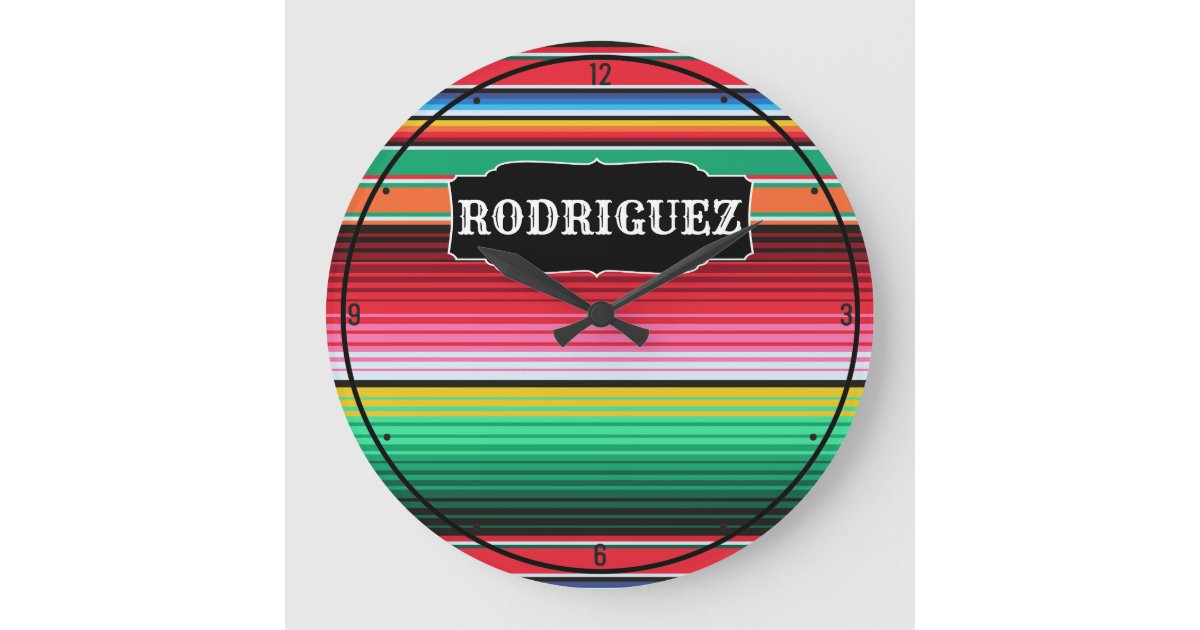 Personalized Name Spanish Serape Mexican Blanket Large Clock | Zazzle
