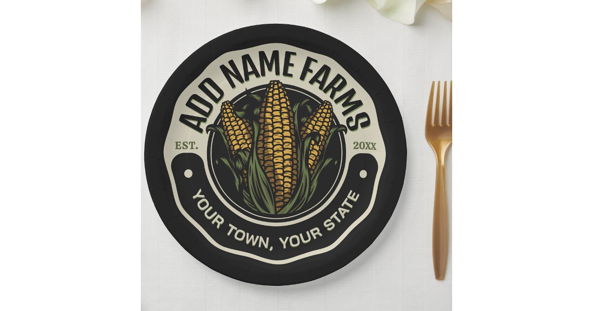 Personalized NAME Sweet Corn Garden Farm Farmer Paper Plates | Zazzle