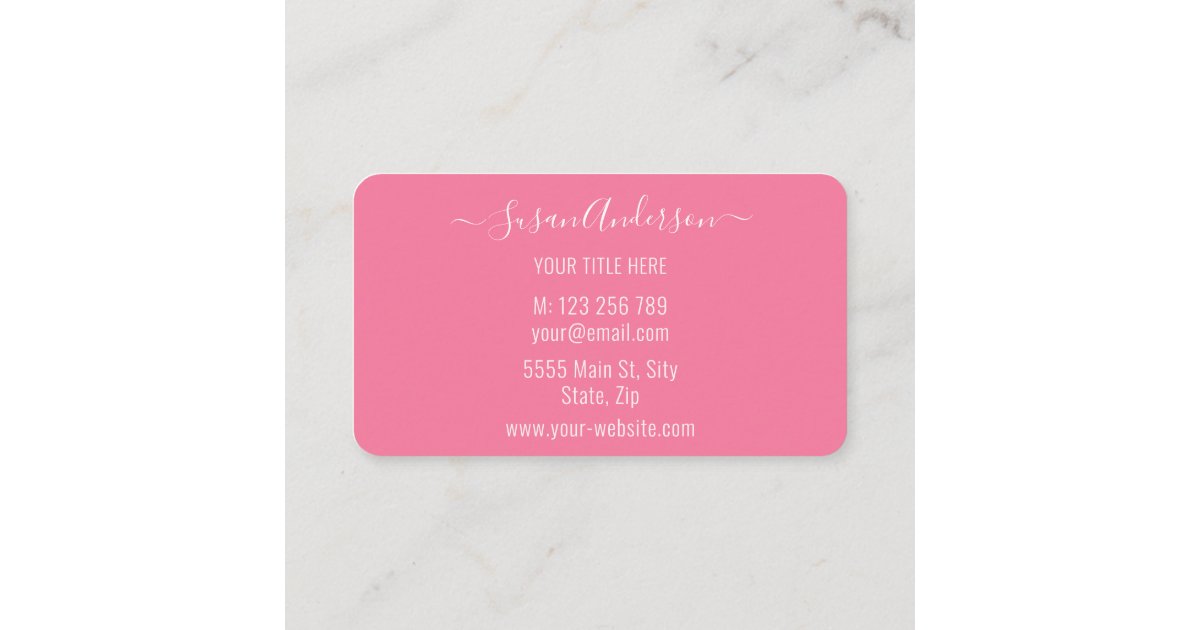 Personalized Name Text Info Pink Business Cards Zazzle