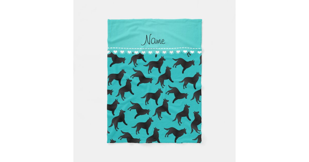 Personalized name turquoise belgian sheepdog fleece blanket | Zazzle