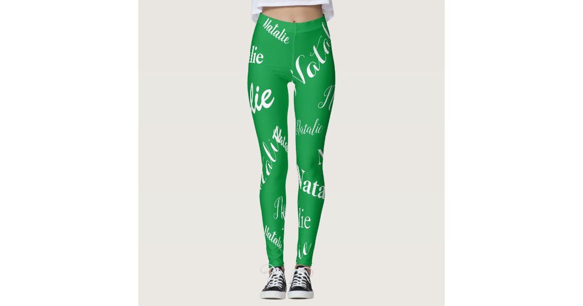 Personalized Name Typography Font Kelly Green Leggings | Zazzle