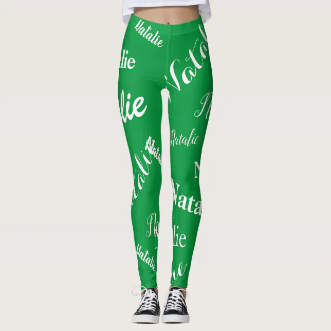Personalized Name Typography Font Kelly Green Leggings | Zazzle