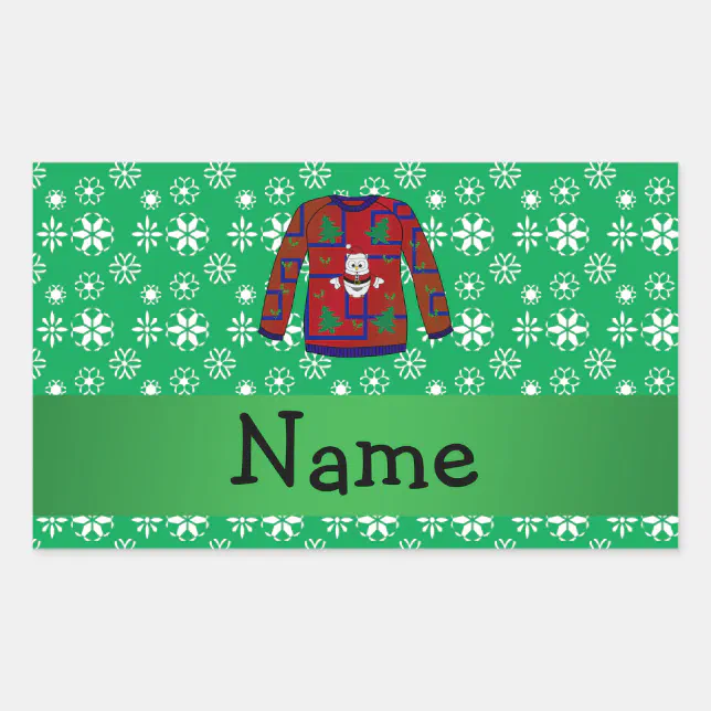 Personalized name ugly christmas sweater snowflake rectangular sticker ...