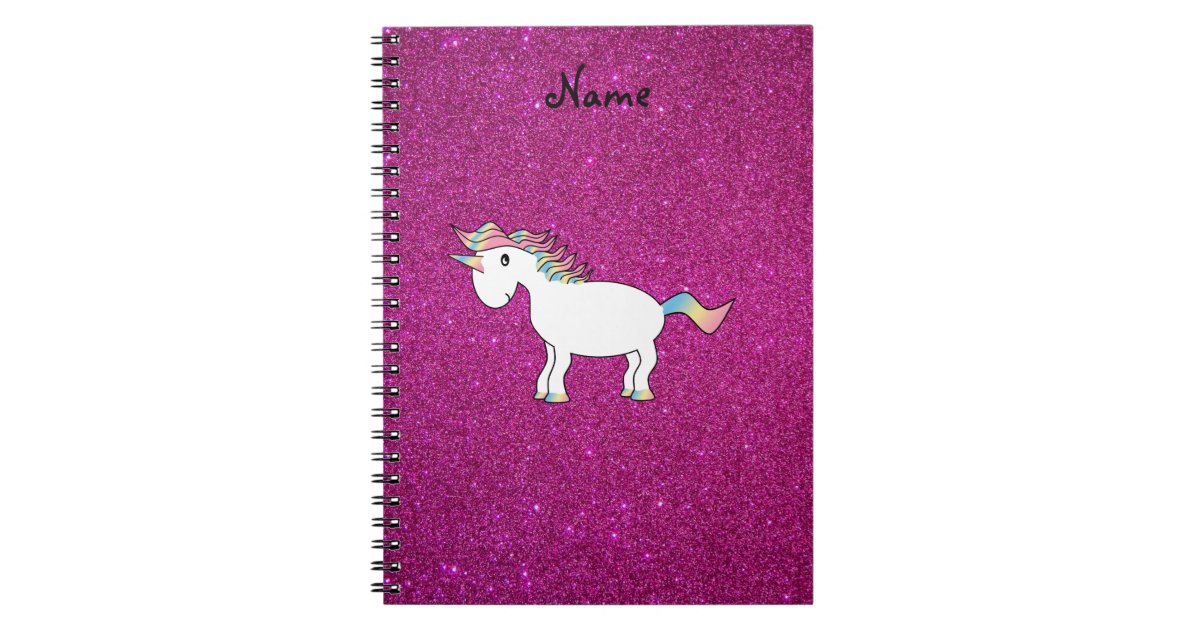 Personalized name unicorn pink glitter notebook | Zazzle