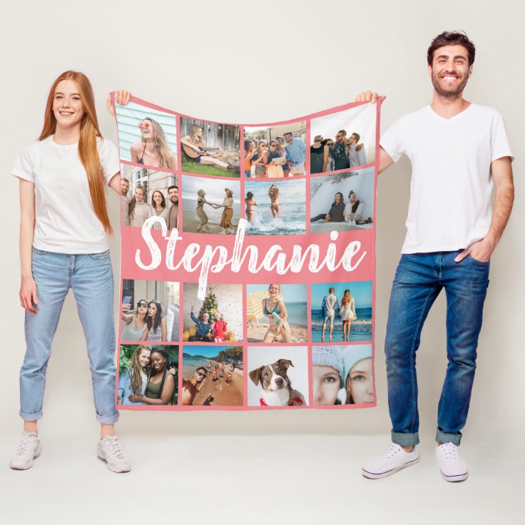Personalized Name & Unique Photo Collage Fleece Blanket | Zazzle