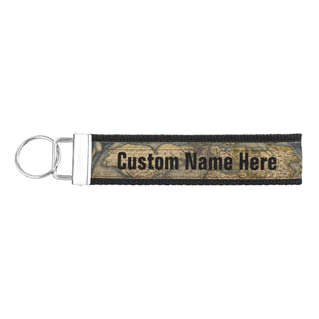 Personalized Name Vintage World Map Atlas Wrist Keychain | Zazzle