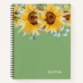 Personalized Name Watercolor Sunflower Sage Green Notebook | Zazzle